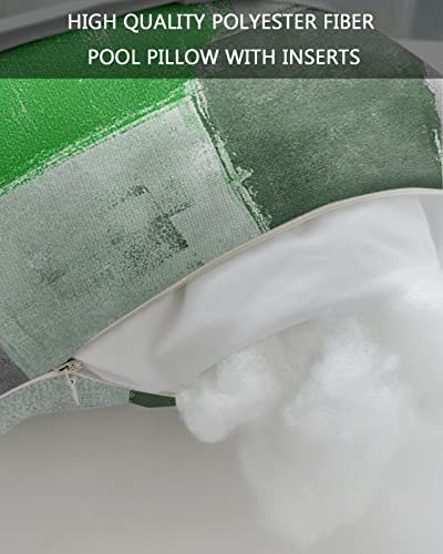 Recliner Head Pillow Ledge Loungers Chair Pillows with Insert Green and Grey Abstract Geometric Lumbar Pillow with Adjustable Strap Outdoor Waterproof Patio Pillows for Beach Pool Chair, 2 PCS