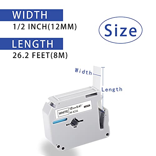 5PK 12mm 0.47 M-K231s M Tape Compatible with Brother M Tape 12mm 0.47 White M-k231 M-k231s,Black on White for Brother 12mm 1/2 M Tape Label Maker Tape for Brother PTouch PT-65 PT-90 PT-M95 PT-70BM