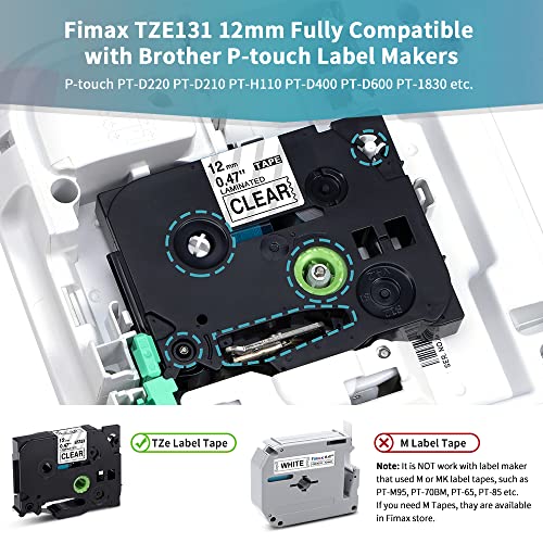 P-Touch Label Tape for Brother Label Maker Tape P Touch Tze tz TZe-131 12mm 0.47 Inch Black on Clear Label Refill, TZe131 Laminated Tape for PTH110 PT-D210 PTD600 PT-710BT, 1/2 Inch 26.2Ft, 4-Pack