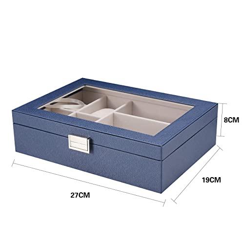 IVZISOWatch Box Display Cabinet Glasses Organizer, Jewelry Organizer, 4 Compartment Watch Organizer and 3 Compartment Glasses Case, Best Gift for Men and Women (Blue)