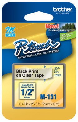 1/2" (12mm) Black on Clear P-Touch M Tape for Brother PT-70, PT70 Label Maker