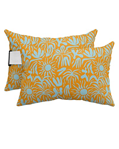 Recliner Head Pillow Ledge Loungers Chair Pillows with Insert Sunflower Flowers Pattern Orange Lumbar Pillow with Adjustable Strap Outdoor Waterproof Patio Pillows for Beach Pool Chair, 2 PCS