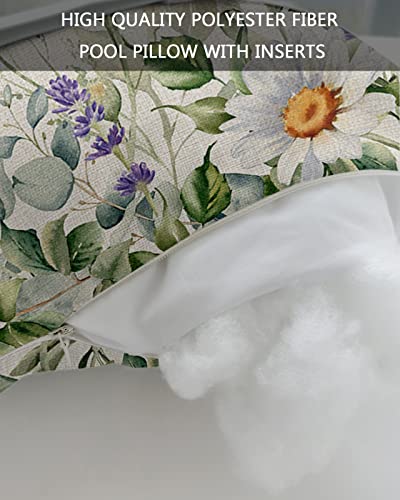 Recliner Head Pillow Ledge Loungers Chair Pillows with Insert Daisy Spring Plants Leaf Lavender Retro Linen Texture Summer Lumbar Pillow with Adjustable Strap Patio Cushion for Bench Couch, 2 PCS