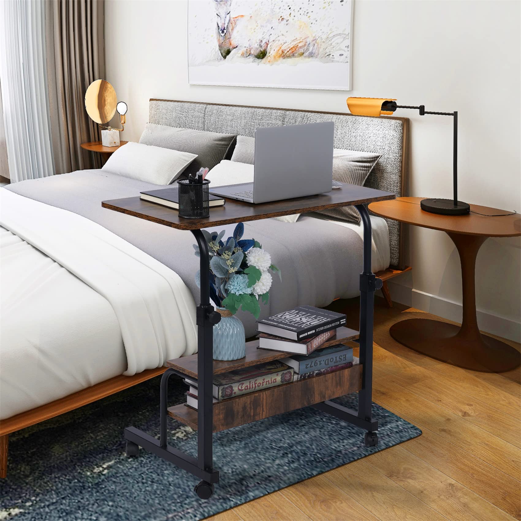 Computer-Desk Office-Desk, Small-Folding Gaming-Laptop Home-Office Desks for Small Spaces, Writing Study Desk Table with Storage for Home Bedroom, Adjustable Height 32×16×25-36 inches