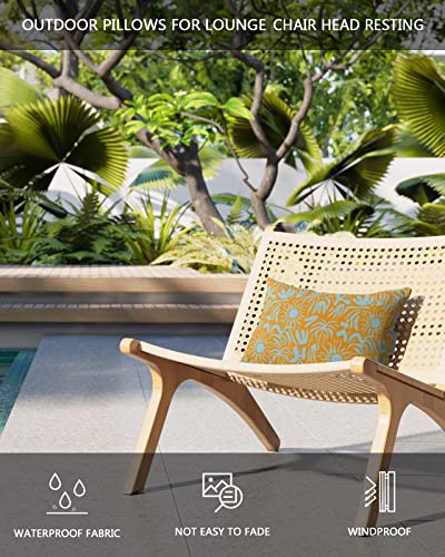 Recliner Head Pillow Ledge Loungers Chair Pillows with Insert Sunflower Flowers Pattern Orange Lumbar Pillow with Adjustable Strap Outdoor Waterproof Patio Pillows for Beach Pool Chair, 2 PCS
