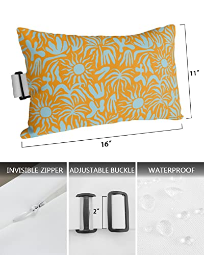Recliner Head Pillow Ledge Loungers Chair Pillows with Insert Sunflower Flowers Pattern Orange Lumbar Pillow with Adjustable Strap Outdoor Waterproof Patio Pillows for Beach Pool Chair, 2 PCS