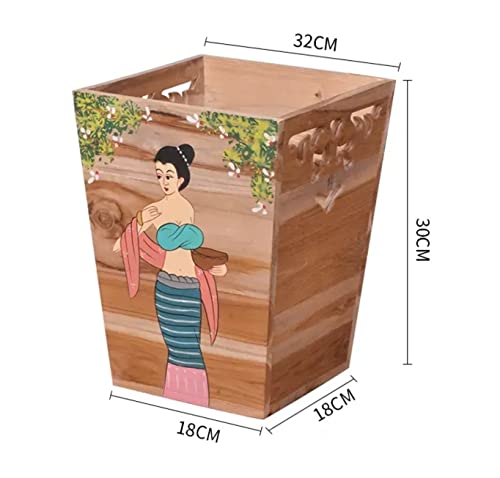 PIPONS Garbage Bin for Bathroom Retro Trash Can Waste Bins Wood Trash Can Household Office Garbage Bin for Home Bedroom Trash Can Wastebasket