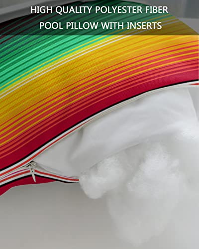 Recliner Head Pillow Ledge Loungers Chair Pillows with Insert Colorful Mexican Stripes Green Red Yellow Lumbar Pillow with Adjustable Strap Outdoor Waterproof Patio Pillows for Beach Pool, 2 PCS