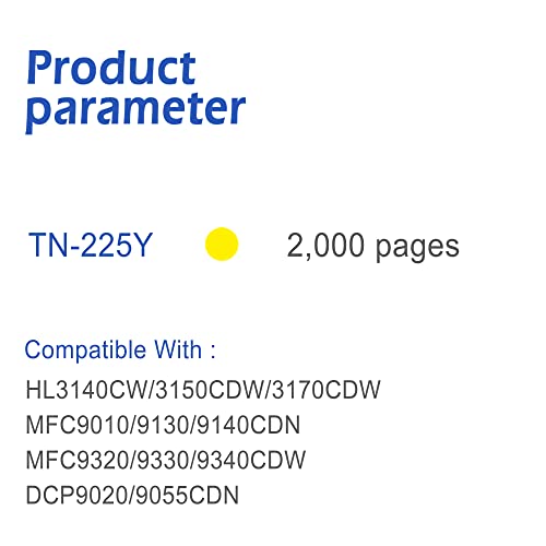 3xYellow High Yield Compatible TN225 TN-225 TN225Y Toner Cartridge for Brother HL-3140CW 3150CDW 3180CDW MFC-9130CW 9340CDW DCP-9022CDW Printer, by EasyPrint
