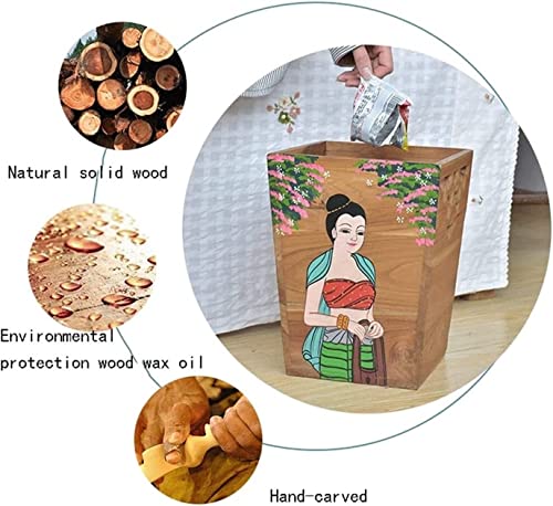 PIPONS Garbage Bin for Bathroom Retro Trash Can Waste Bins Wood Trash Can Household Office Garbage Bin for Home Bedroom Trash Can Wastebasket