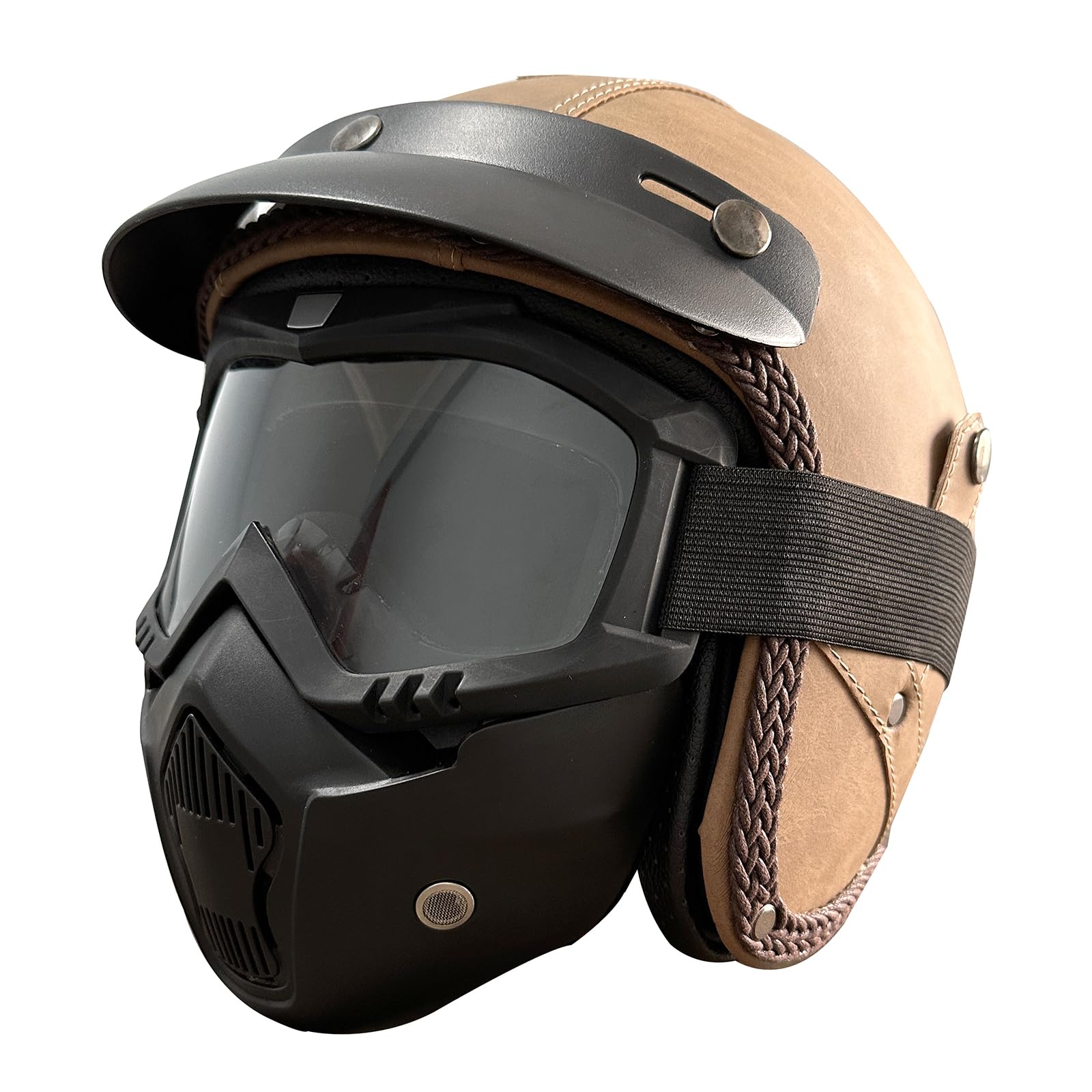 DLPACKJ Leather Motorcycle Half Helmet, Vintage Adults Open Face Helmet+Goggles DOT Approved Helmet for Men Women Half Face Vintage Motorcycle Helmets for Scooter Cruiser Chopper (Large, Brown)
