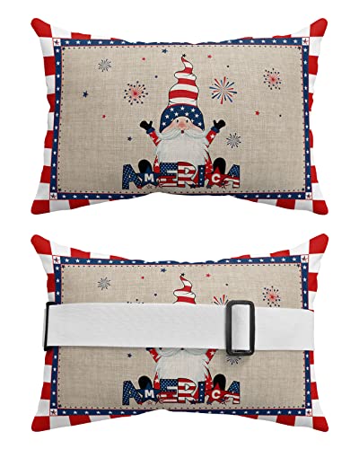 Recliner Head Pillow Ledge Loungers Chair Pillows with Insert Independence Day American Flag Pentagram Gnome Red White Stripes Border Lumbar Pillow with Adjustable Strap Patio Cushion, 2 PCS