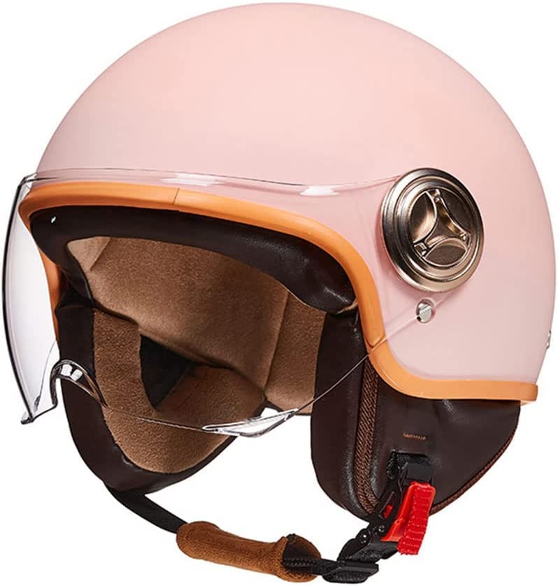Summer Retro Vespa Helmet with Visor Light Breathable Quick Buckle DOT Approved Adult 3/4 Open Face Motorcycle Half Helmet Vintage Electrical Scooter Helmets for Moped Cruiser Chopper