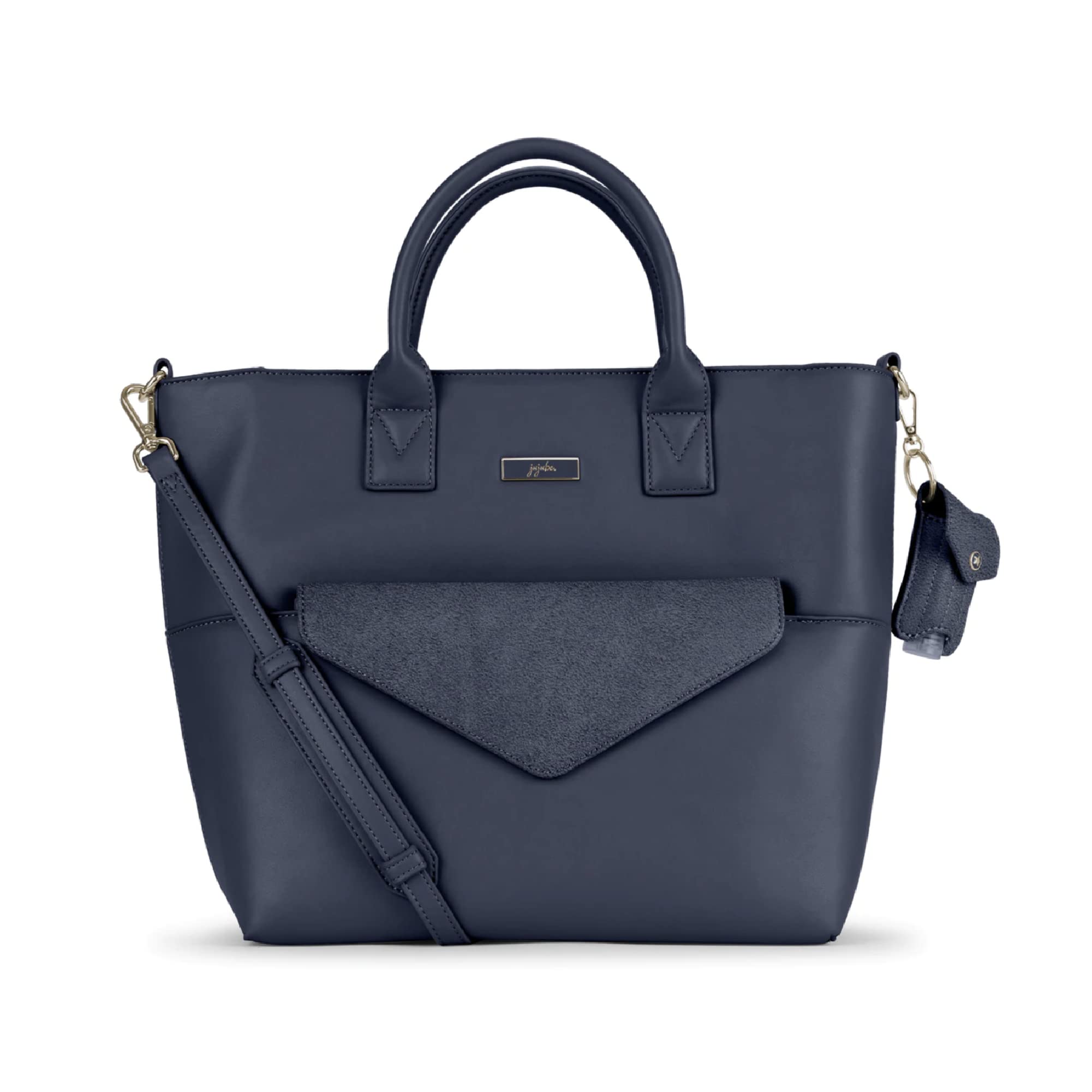 JuJuBe | 24.7 Leather Tote Bag + Clutch Purse for Moms, Includes 9 Pockets and Travel Changing Pad | Deep Ocean