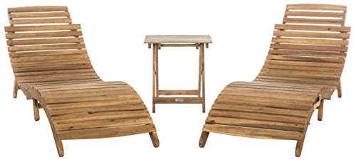 SAFAVIEH-Outdoor Collection Pacifica Natural/ Grey Stripe Cushion 3-Piece Chaise Lounge Set with Table
