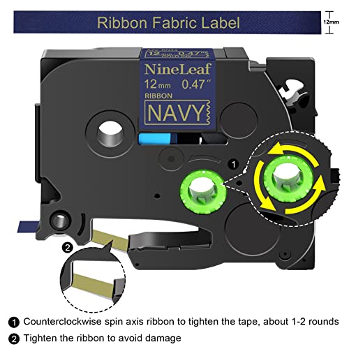 NineLeaf Compatible for Brother P-Touch TZeRN34 TZe-RN34 TZ-RN34 TZRN34 Gold on Navy Blue 12mm 1/2'' 0.47'' Embellish Satin Ribbon Fabric Tapes Work with PT-D600 PT-P710BT 1500 1600 Label Maker