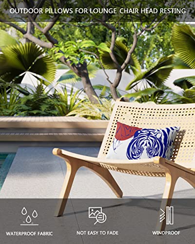 Recliner Head Pillow Ledge Loungers Chair Pillows with Insert Line Blue Magnolia Flowers Tiger Red Sun Lumbar Pillow with Adjustable Strap Outdoor Waterproof Patio Pillows for Beach Pool, 2 PCS
