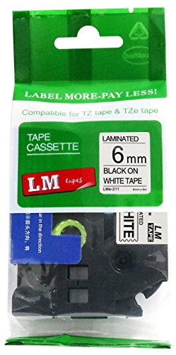 LM Tapes - Brother PT-1280 Label Printer 6mm Black on White Compatible TZe P-Touch Tape (1/4" 0.23 Laminated) for Brother Model PT1280 Label Maker