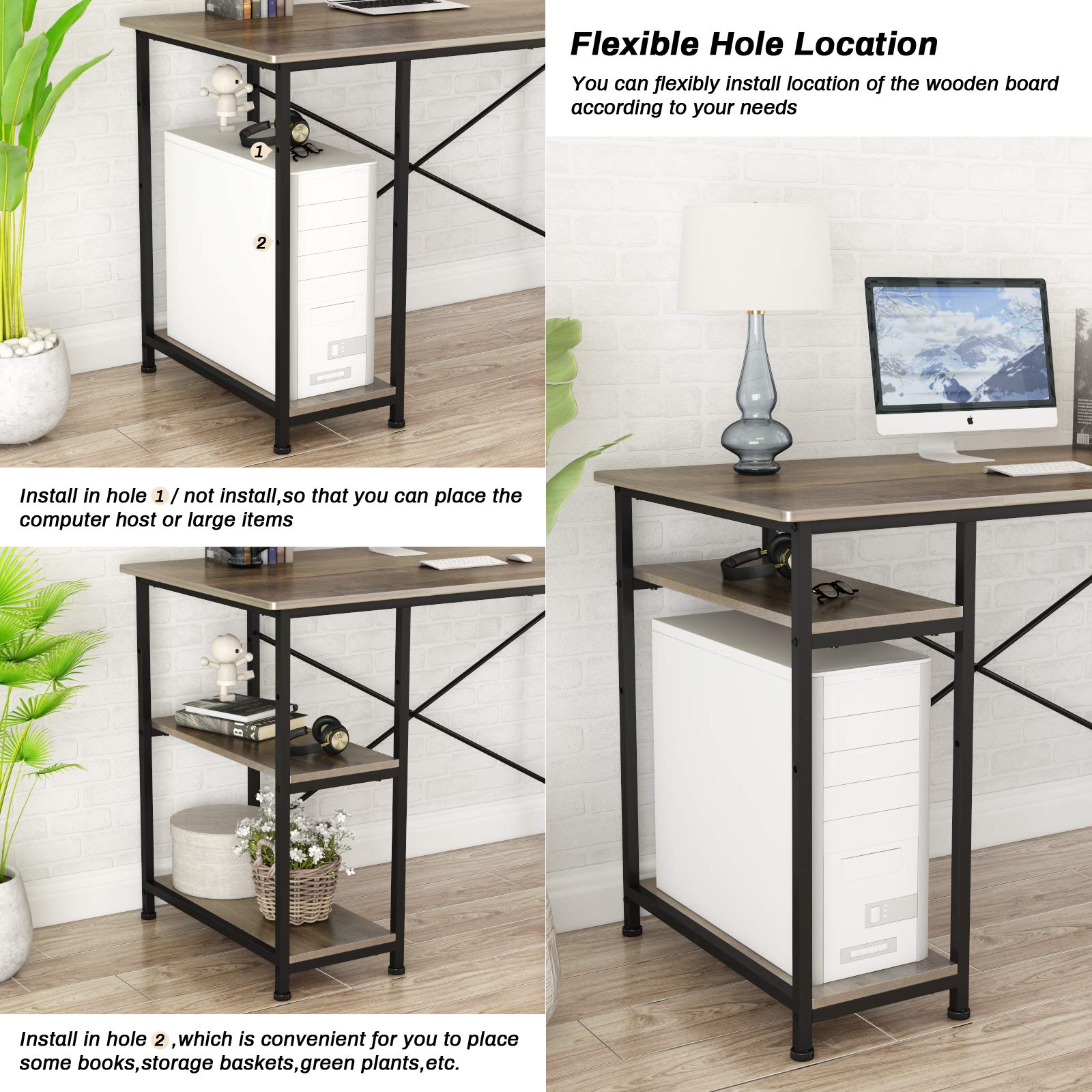 Engriy Writing Computer Desk 39", Home Office Study Desk with 2 Hooks and Storage Shelves on Left or Right Side, Industrial Simple Workstation Wood Table Metal Frame for PC Laptop, Black Oak
