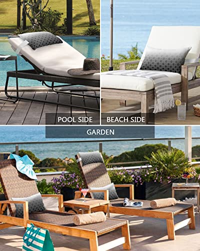 Recliner Head Pillow Ledge Loungers Chair Pillows with Insert Black White Ombre Geometric Trellis Morrocan Lumbar Pillow with Adjustable Strap Outdoor Waterproof Patio Pillows for Beach Pool, 2 PCS
