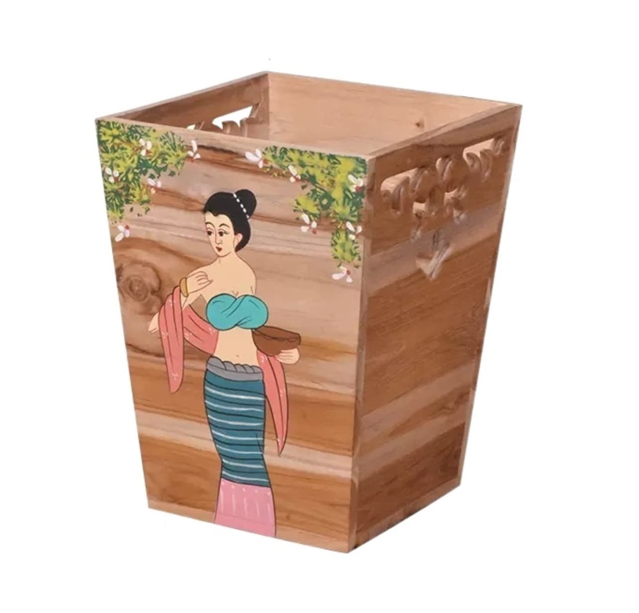 Habrur Garbage Can Trash Can Retro Trash Can Waste Bins Wood Trash Can Household Office Garbage Bin for Home Bedroom Trash Bin Garbage Bin