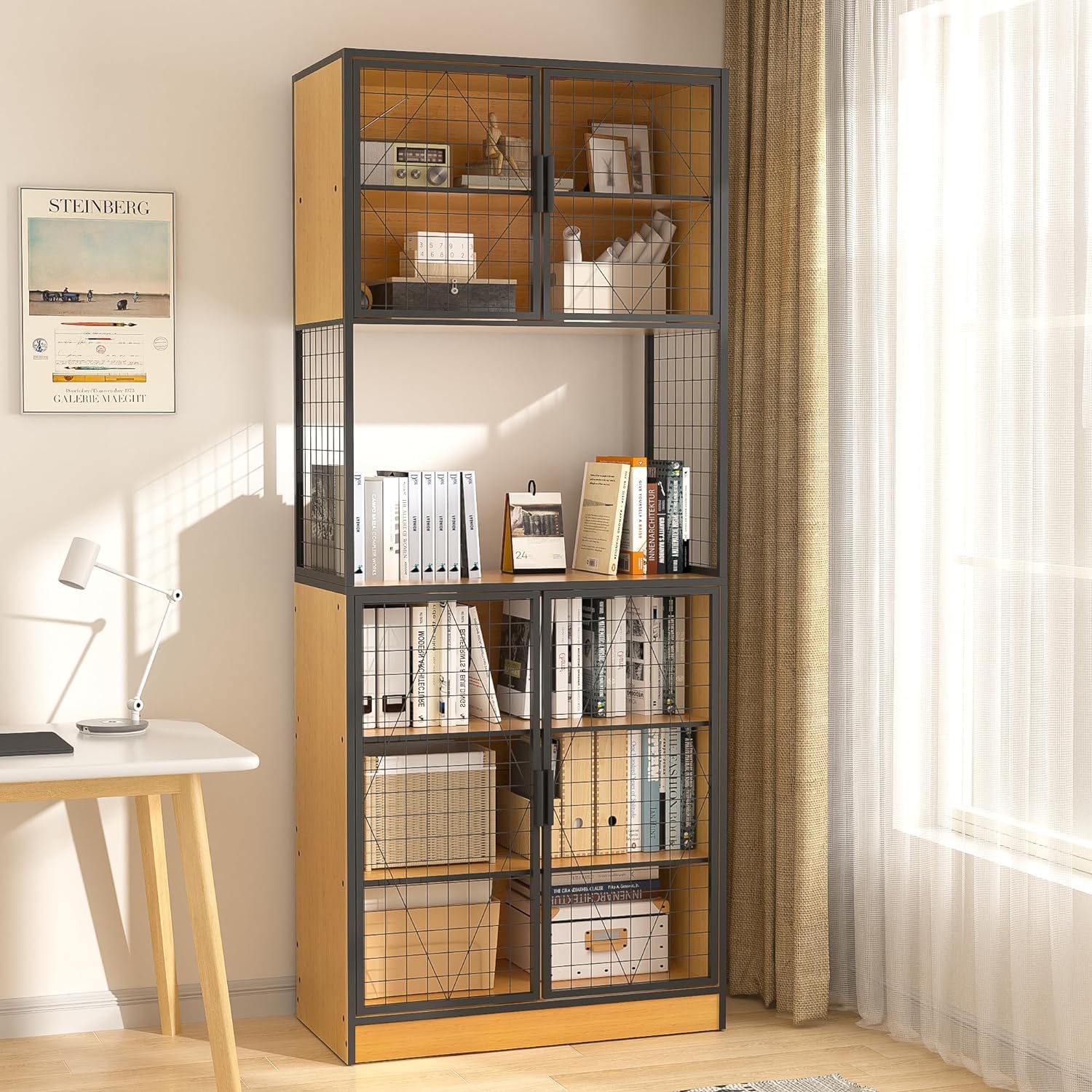 VECELO 72in Tall Kitchen Pantry Cabinet with Doors and Shelves, Large Freestanding Storage Cupboard with Countertop Hutch for, Oak