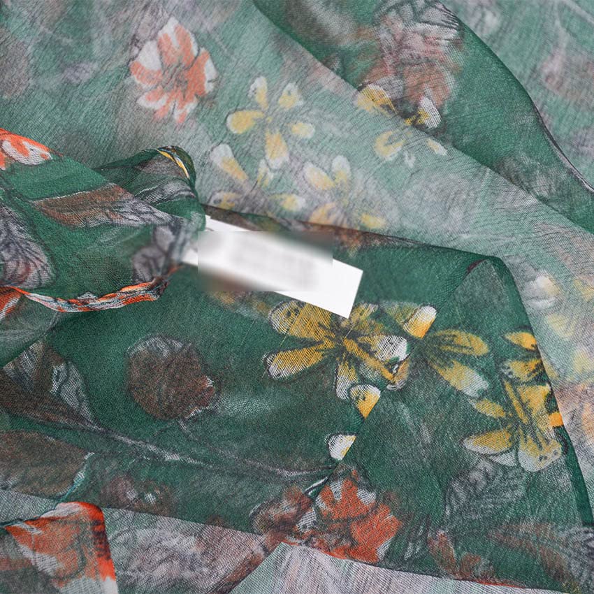 Green Silk Scarf Shawl Women Fall Winter Long Scarves Accessory Floral Design Neck Scarf Jujube red DFS11