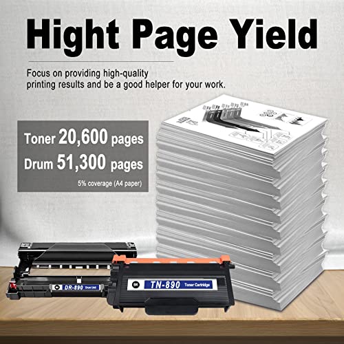 2-Pack (1Toner+1Drum) TN890 DR890 Compatible TN-890 Toner Cartridge and DR-890 Drum Unit Replacement for Brother HL-L6250DW L6400DW L6400DWT MFC-L6750DW L6900DW Printer Sold by Feromyink