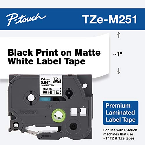 Brother P-touch TZe-M251 Black Print on Premium Matte White Laminated Tape 24mm (0.94β) wide x 8m (26.2β) long