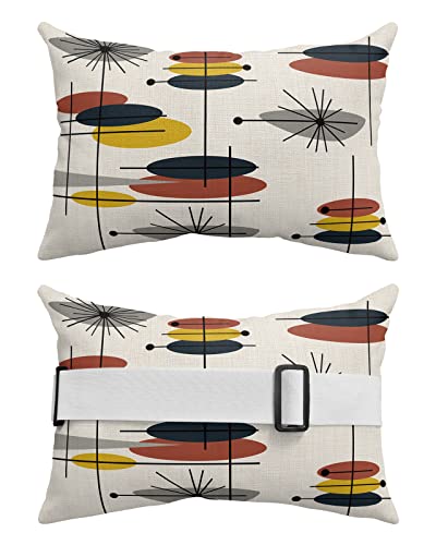 Prime Leader Recliner Head Pillow Ledge Loungers Chair Pillows with Insert Mid-Century Geometry Abstract Lotus Dark Blue Yellow Maroon Rustic Lumbar Pillow with Adjustable Strap Patio Cushion, 2 PCS