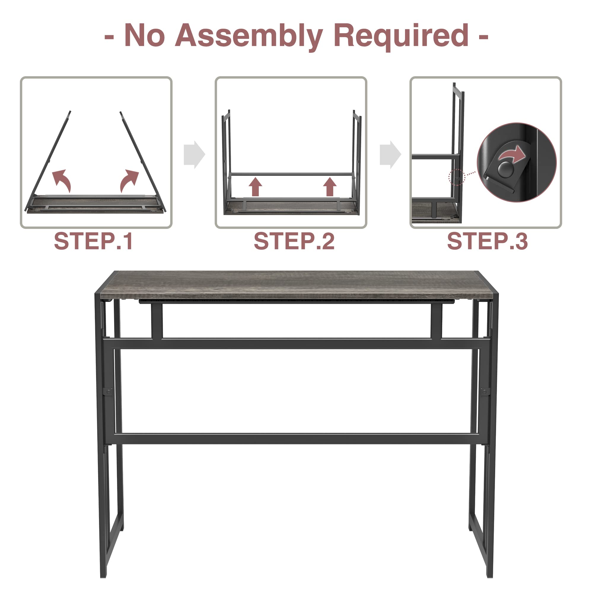 Gezen Folding Desk 40'' Computer Desk for Home Office, No Assembly Office Desk Foldable Simple Study Writing Desk Table for Small Spaces(Dark Grey)