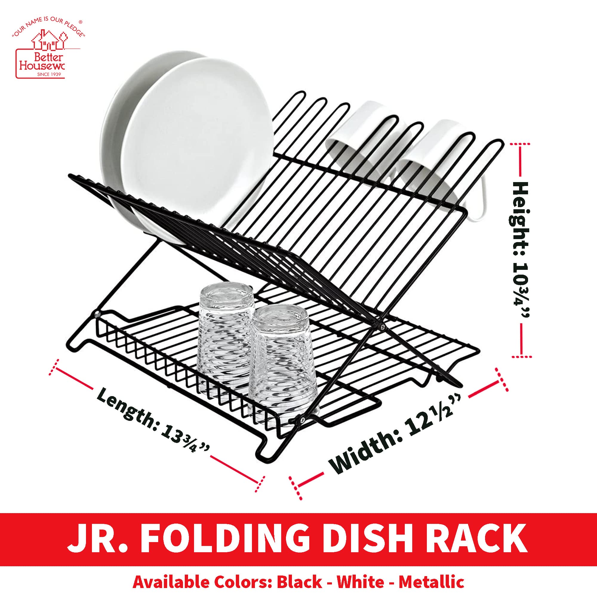 Better Houseware 1483 Junior Folding Dish Rack, Black