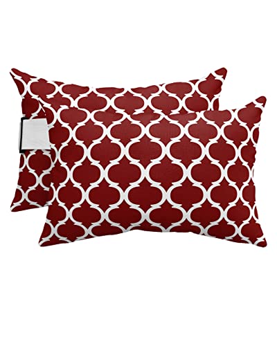 Recliner Head Pillow Ledge Loungers Chair Pillows with Insert Mid Century Art Geometric Morocco Stripes Wine Red Lumbar Pillow with Adjustable Strap Patio Garden Cushion for Sofa Bench Couch, 2 PCS