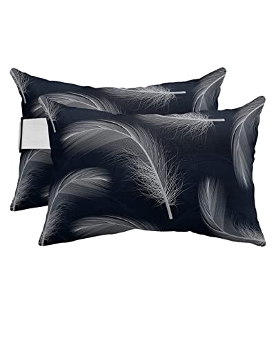 Recliner Head Pillow Ledge Loungers Chair Pillows with Insert White Gradient Feather Blue Background Lumbar Pillow with Adjustable Strap Outdoor Waterproof Patio Pillows for Beach Pool Chair, 2 PCS