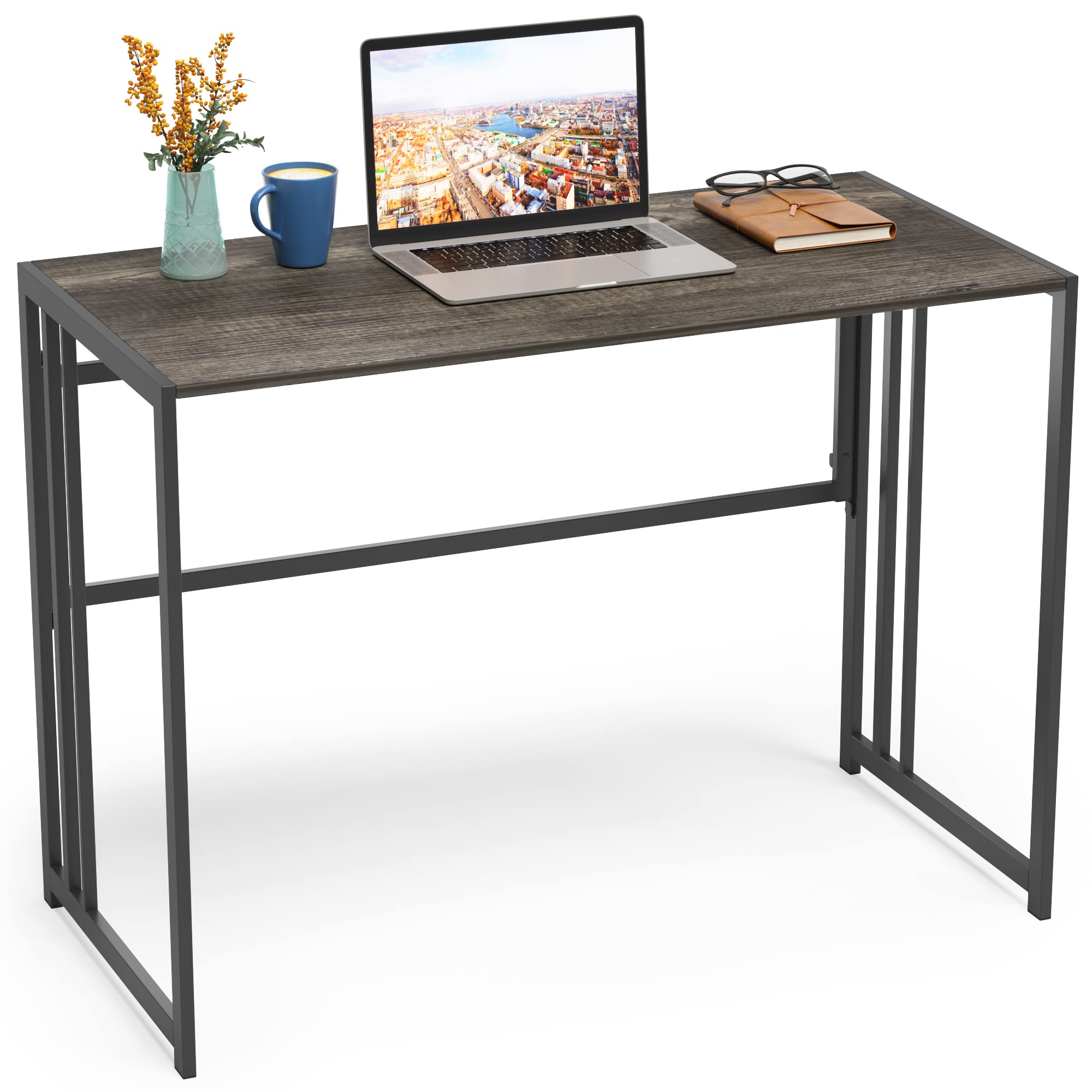 Gezen Folding Desk 40'' Computer Desk for Home Office, No Assembly Office Desk Foldable Simple Study Writing Desk Table for Small Spaces(Dark Grey)