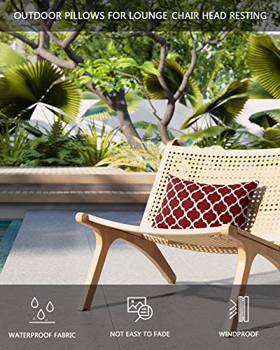 Recliner Head Pillow Ledge Loungers Chair Pillows with Insert Mid Century Art Geometric Morocco Stripes Wine Red Lumbar Pillow with Adjustable Strap Patio Garden Cushion for Sofa Bench Couch, 2 PCS