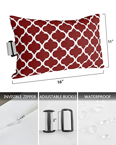 Recliner Head Pillow Ledge Loungers Chair Pillows with Insert Mid Century Art Geometric Morocco Stripes Wine Red Lumbar Pillow with Adjustable Strap Patio Garden Cushion for Sofa Bench Couch, 2 PCS