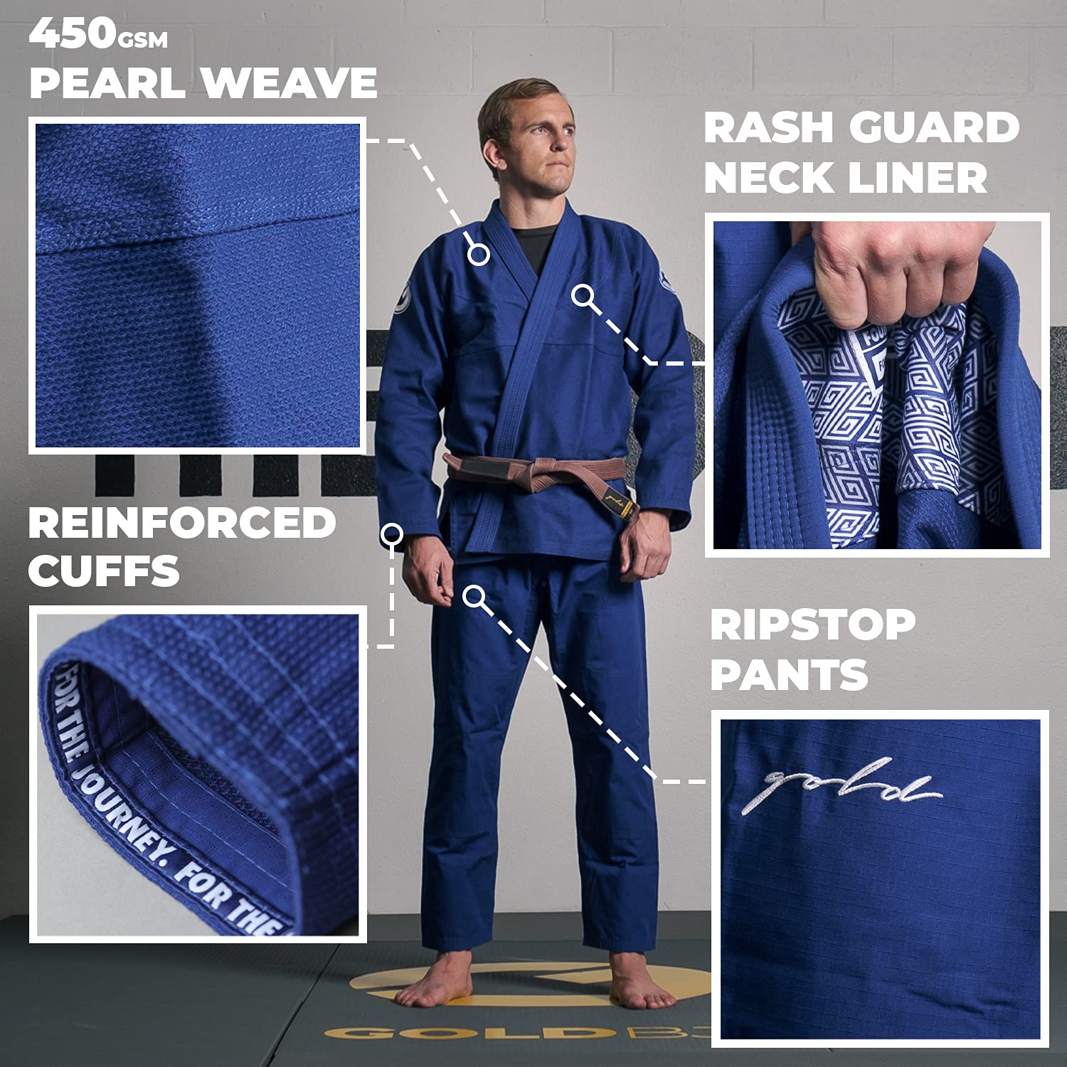 Gold BJJ Foundation Gi - Pearl Weave Jiu Jitsu Gi for Men and Women - IBJJF Competition Legal BJJ Gi (Royal Blue, A3H)