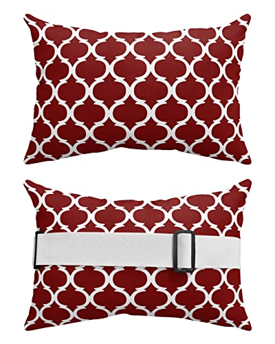 Recliner Head Pillow Ledge Loungers Chair Pillows with Insert Mid Century Art Geometric Morocco Stripes Wine Red Lumbar Pillow with Adjustable Strap Patio Garden Cushion for Sofa Bench Couch, 2 PCS