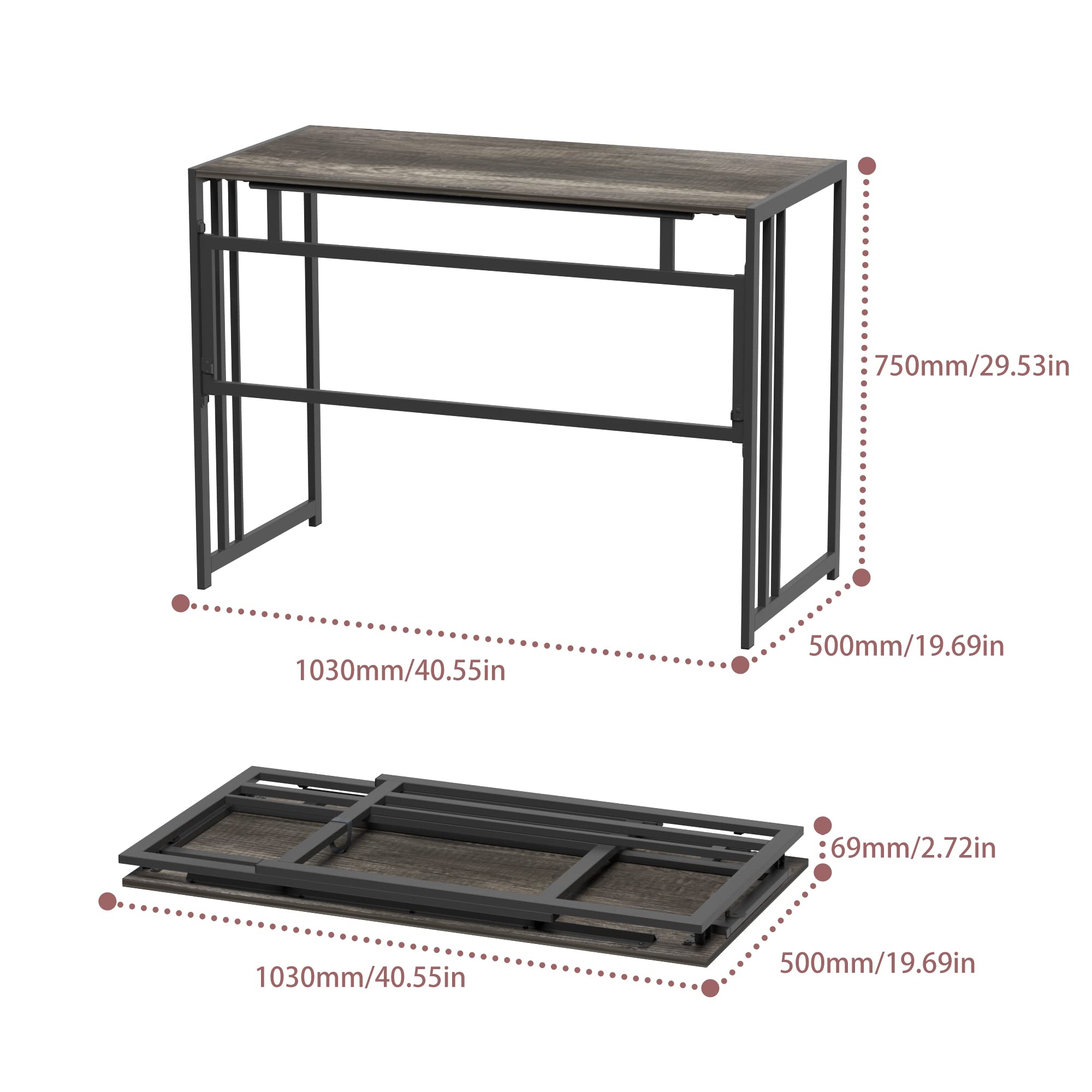 Gezen Folding Desk 40'' Computer Desk for Home Office, No Assembly Office Desk Foldable Simple Study Writing Desk Table for Small Spaces(Dark Grey)