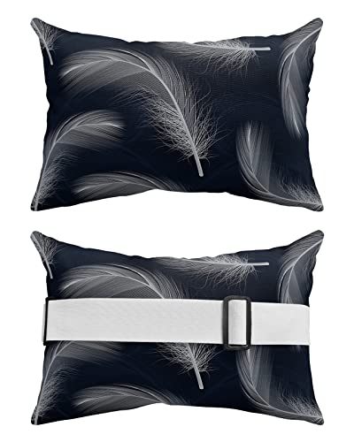 Recliner Head Pillow Ledge Loungers Chair Pillows with Insert White Gradient Feather Blue Background Lumbar Pillow with Adjustable Strap Outdoor Waterproof Patio Pillows for Beach Pool Chair, 2 PCS