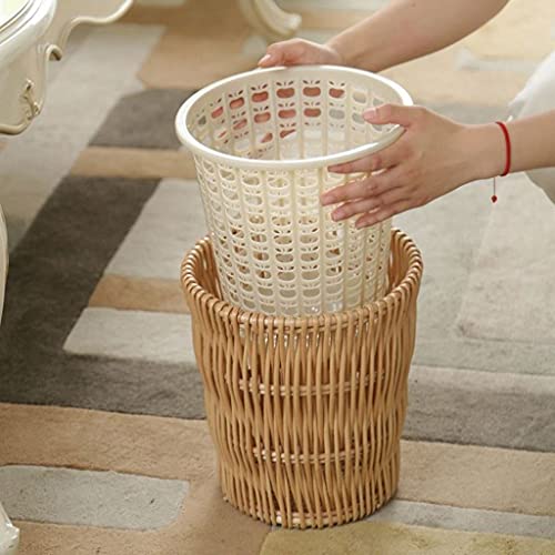 DYNN Trash can Wicker Woven Trash Can Retro Garbage Can Creative Garbage Bin Suitable for Bedroom Kitchen and Bathroom-with Liner Home/Commercial Use (Color : A)