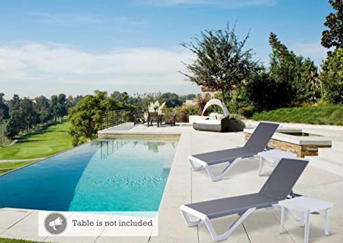 Kozyard Alan Full Flat Alumium and Polypropylene Resin Legs Patio Reclinging Adustable Chaise Lounge with Sunbathing Textilence, 5 Adjustable Position (Gray Textilene Without Table)
