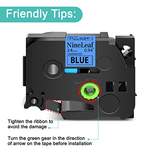 NineLeaf 2 Pack Compatible for Brother P-Touch Label Maker Tape 24mm TZe551 TZe-551 TZ-551 TZ551 Black on Blue Laminated 1 inch TZe TZ Tape for PT-D600 PT-P710BT PT-P700 PT-E550W PT-P750W PT-E800W