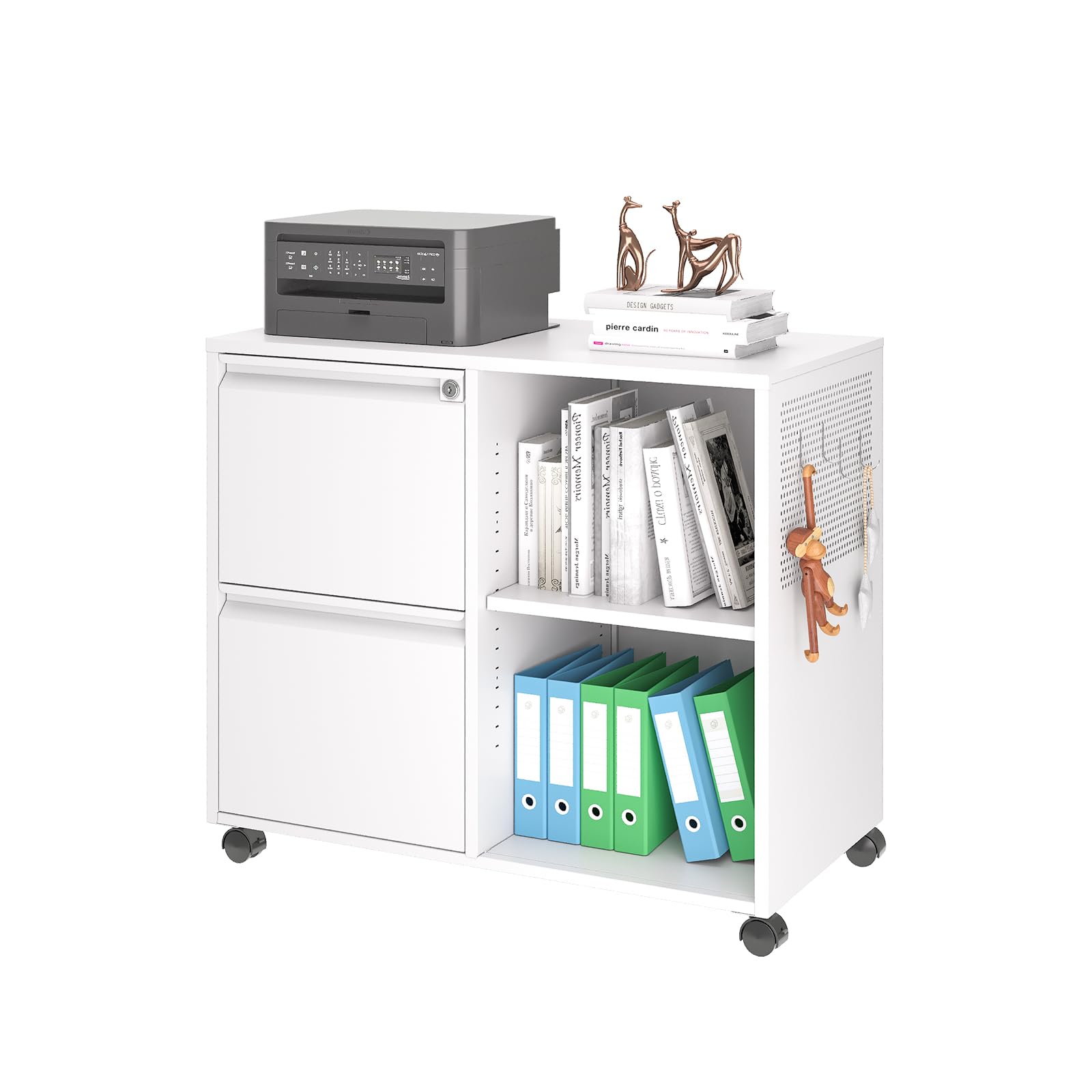 AFAIF Lateral File Cabinet, 2 Drawer File Cabinet with Lock, Printer Stand with Storage, Metal Mobile Filing Cabinet Home Office Organization Furniture for Letter/A4 Size Files