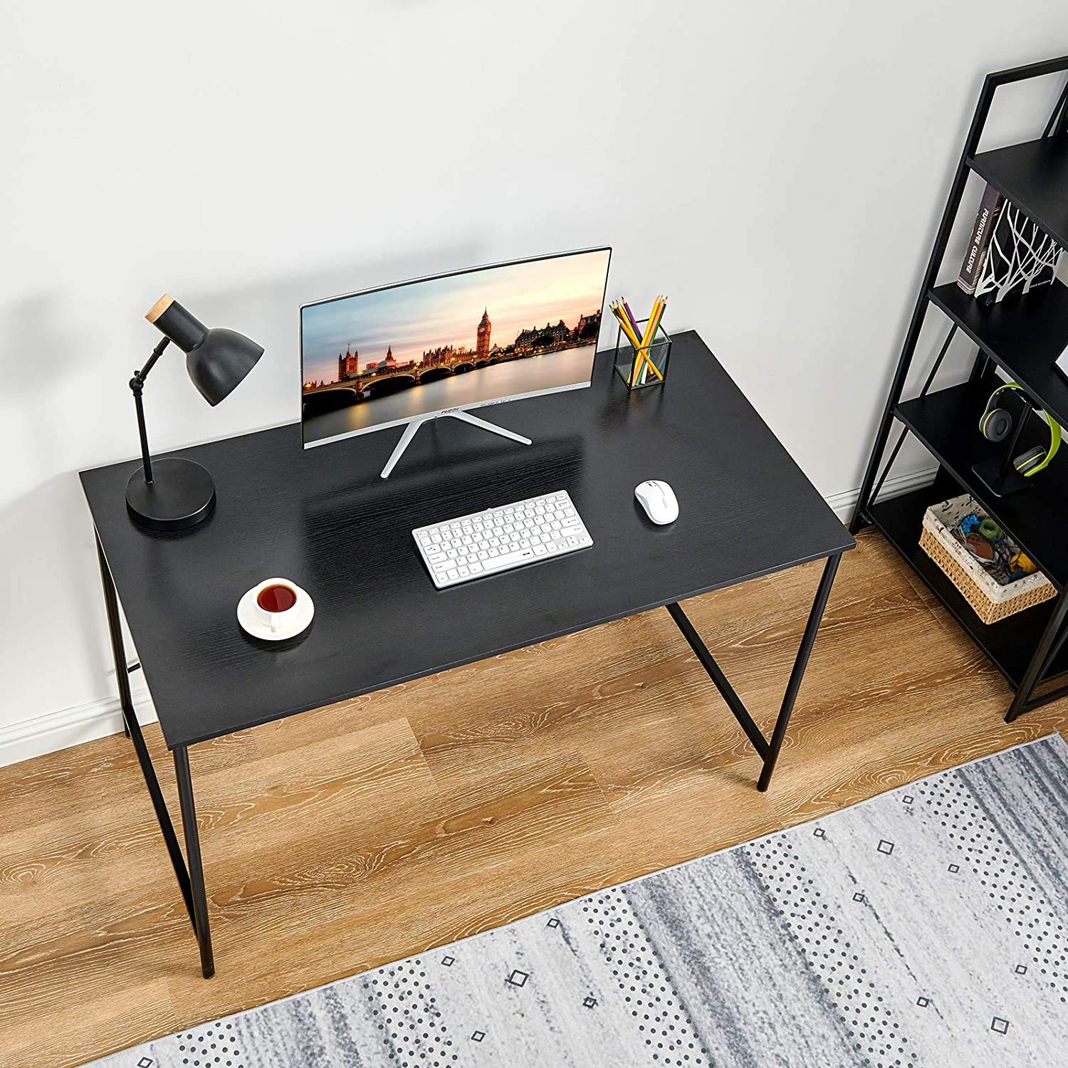 Coavas 47 inch Computer Desk Large Study Desk Simple Writing Table Workstation for Home, Black Wood Tabletop with Black Frame
