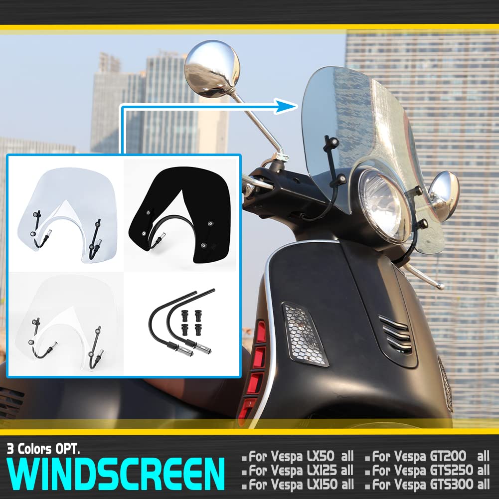 TAZGANTAX Motorcycle Windscreen Windshield Wind Deflector Protector Wind Screen compatible with Piaggio Ves-pa GT200 GTS250 GTS300 2018 2019 2021 2022 All year (Clear)