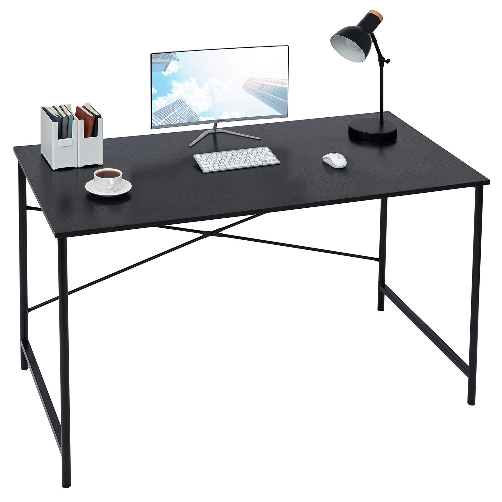 Coavas 47 inch Computer Desk Large Study Desk Simple Writing Table Workstation for Home, Black Wood Tabletop with Black Frame