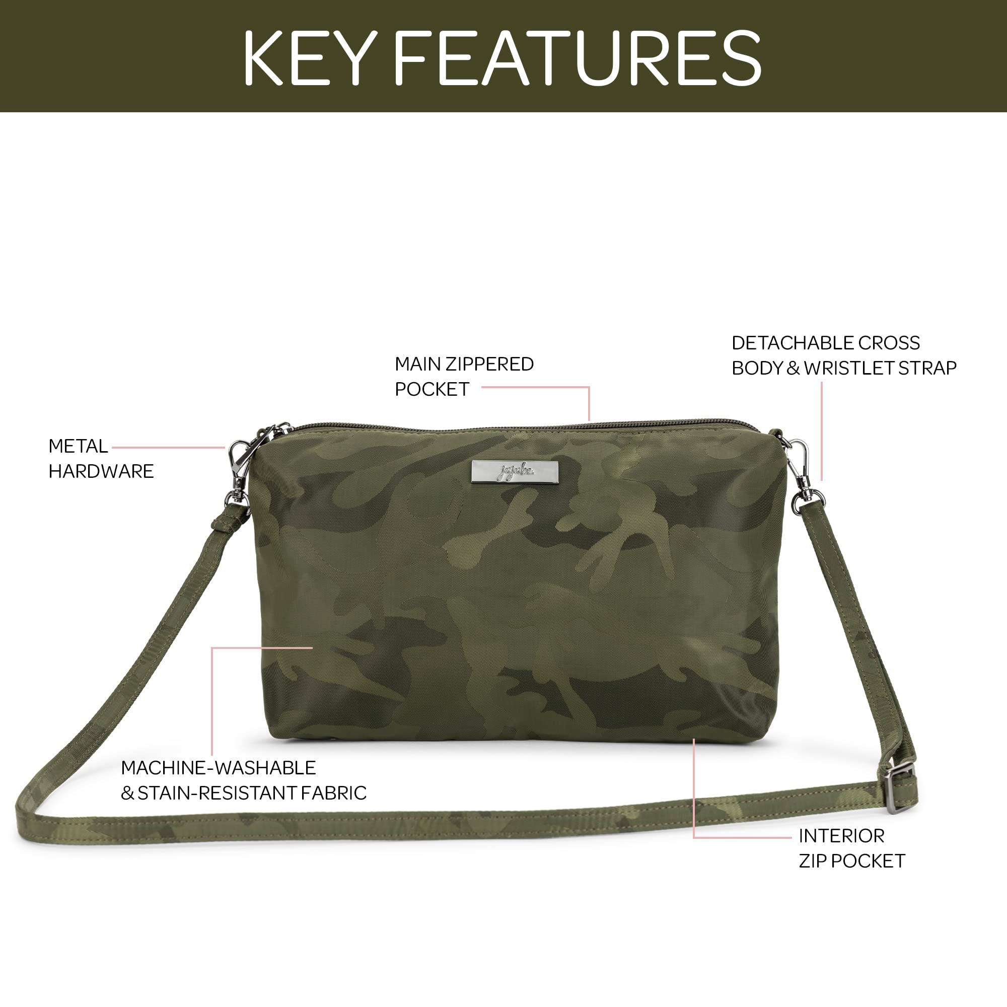 JuJuBe | Be Quick Shoulder Bag/Wristlet Purse Organizer for Travel or Diaper Bag | Camo Green