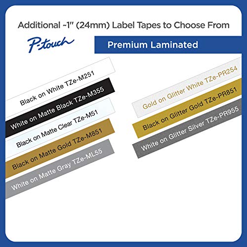 Brother P-touch TZe-M355 White Print on Premium Matte Black Laminated Tape 24mm (0.94”) wide x 8m (26.2’) long